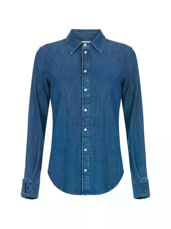 Elisabetta Franchi Denim Blouse With Embroidered Logo - Blue