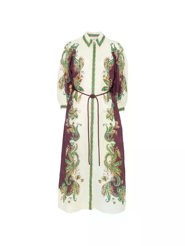 ALEMAIS Ruthie Paisley-print Midi Shirt Dress - Neutrals