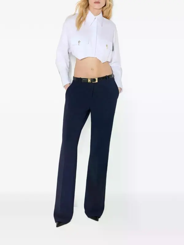 Elisabetta Franchi Cropped Cotton Shirt With Patch Pockets And Logo Detail - White