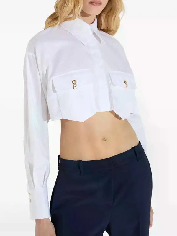 Elisabetta Franchi Cropped Cotton Shirt With Patch Pockets And Logo Detail