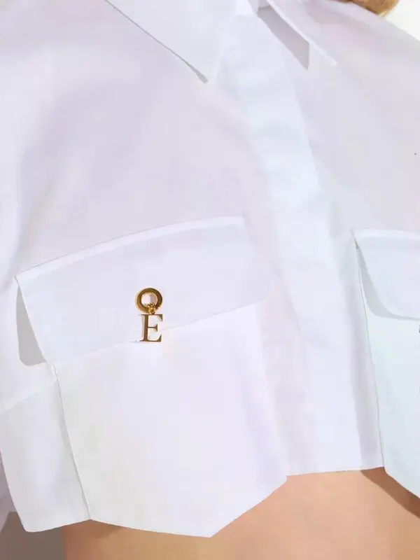 Elisabetta Franchi Cropped Cotton Shirt With Patch Pockets And Logo Detail