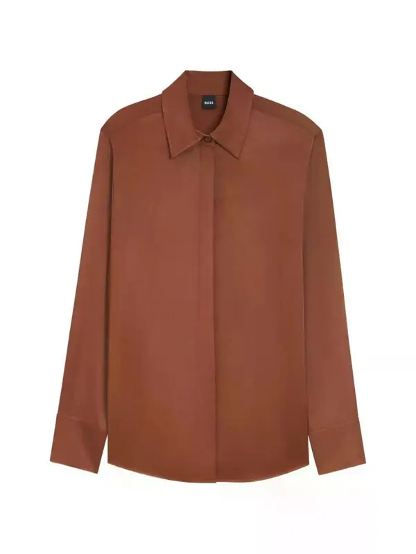 BOSS Regular-fit Satin-finish Blouse - Brown