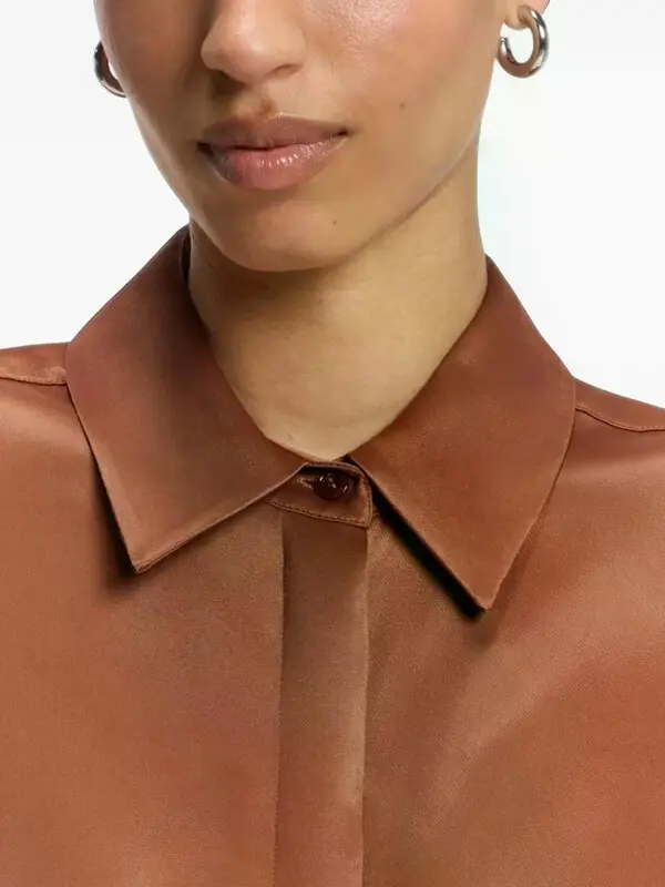 BOSS Regular-fit Satin-finish Blouse - Brown
