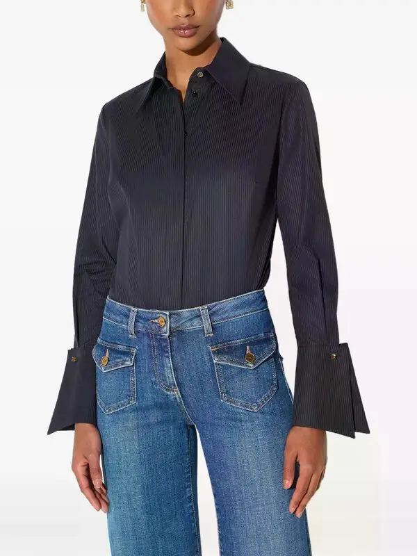 Elisabetta Franchi Striped Shirt With Oversized Cuffs - Black