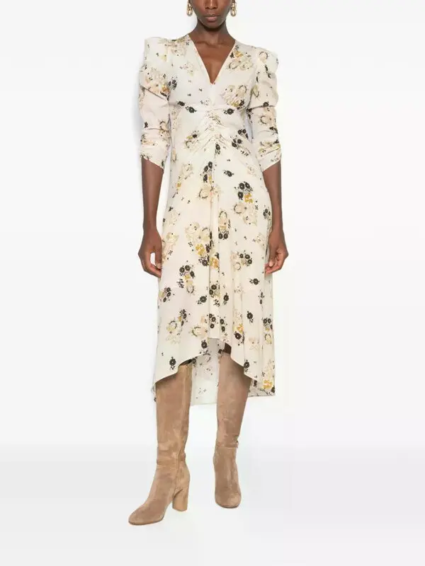 Isabel Marant Étoile Albini Floral-print Ruched Midi Dress - Neutrals