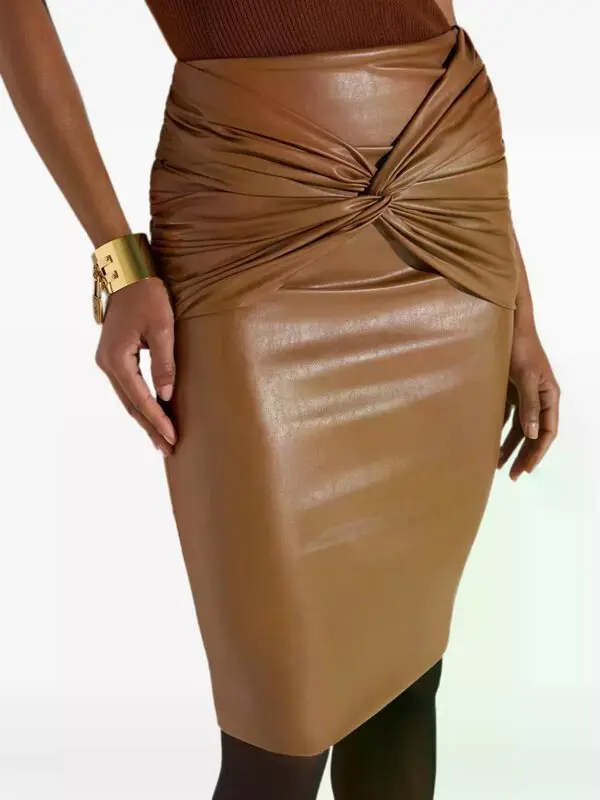 Elisabetta Franchi Draped Faux Leather Midi Skirt