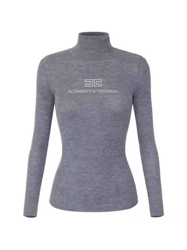 Elisabetta Franchi Ribbed Knit Turtleneck Top - Grey