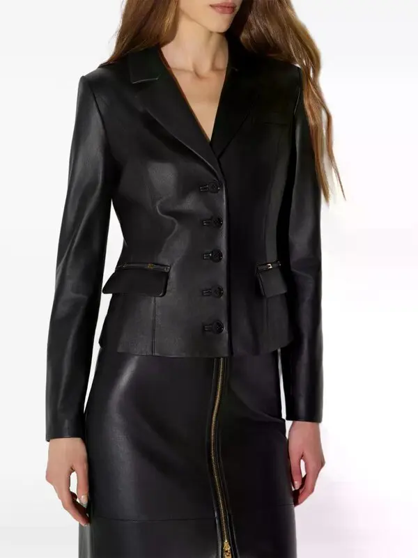 Elisabetta Franchi Leather Jacket With Logo Details - Black