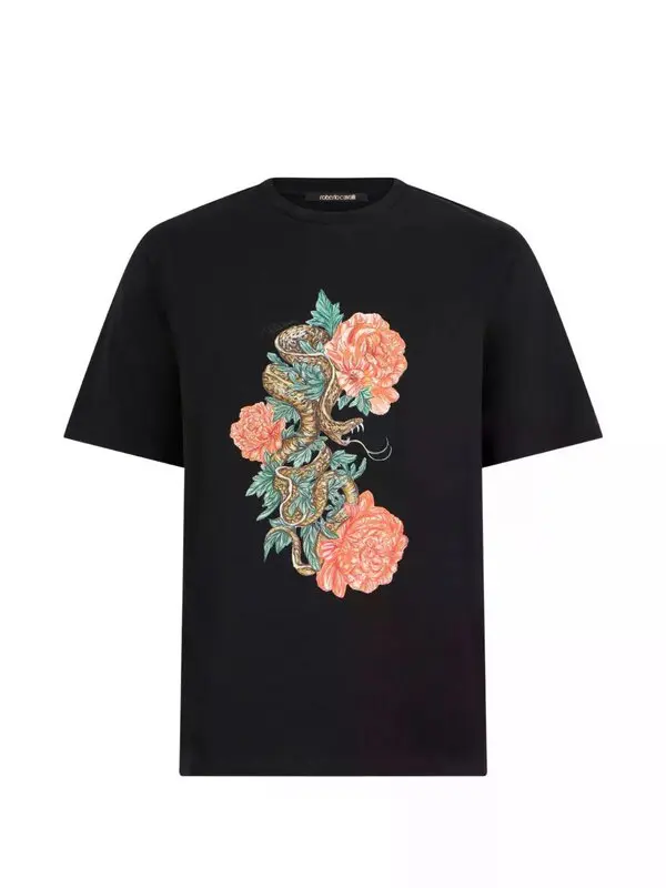 Roberto Cavalli Snake Floral-print T-shirt