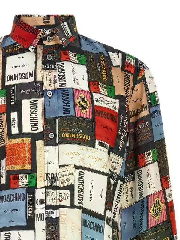 Moschino Label-print Silk Shirt - Black