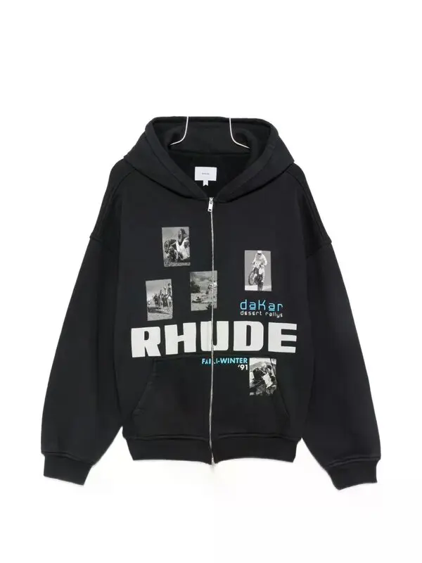 Rhude Logo-print Zip-up Hoodie - Black