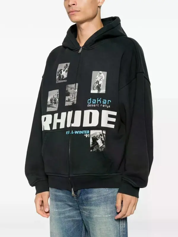 Rhude Logo-print Zip-up Hoodie - Black