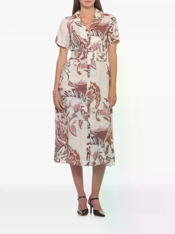 Marella Printed Belted Midi Dress - Pink
