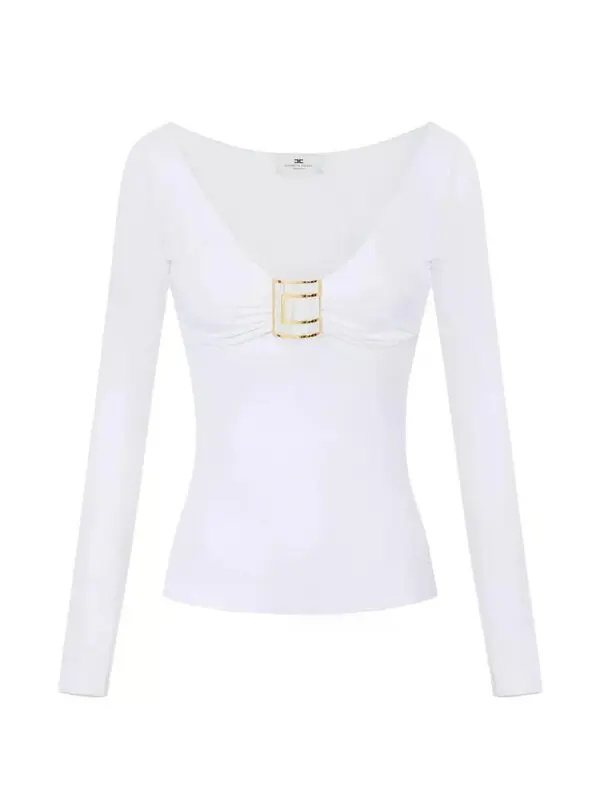 Elisabetta Franchi Jersey Top With Jewel Logo Detail - White