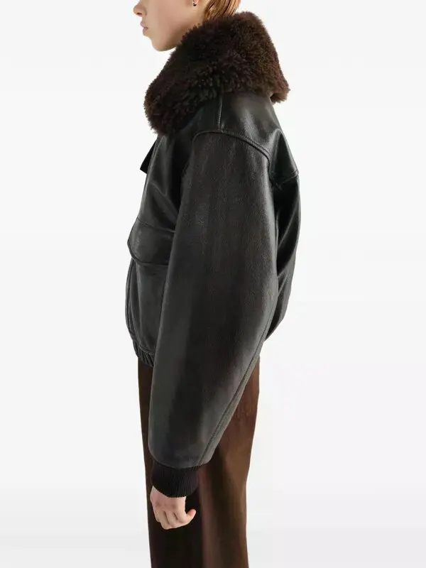 LEMAIRE Blouson In Shiny Leather With Removable Fur Collar