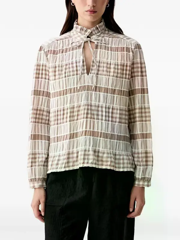 Barbour Hinton Gingham-pattern Ruffled-effect Blouse - Neutrals