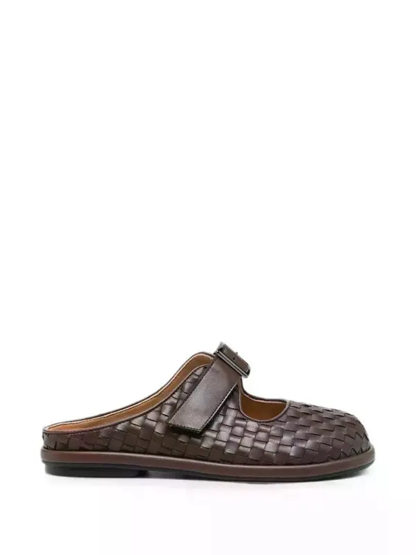 SERGIO MORETTI FIRENZE Woven Leather Buckle Slippers - Brown