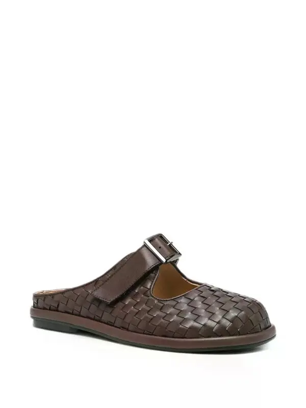 SERGIO MORETTI FIRENZE Woven Leather Buckle Slippers - Brown