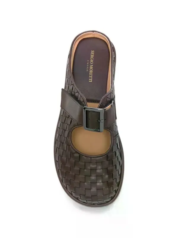 SERGIO MORETTI FIRENZE Woven Leather Buckle Slippers - Brown