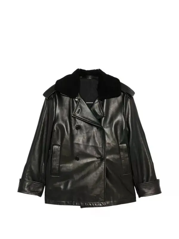 SALVATORE SANTORO Shearling-collar Double-breasted Jacket - Black
