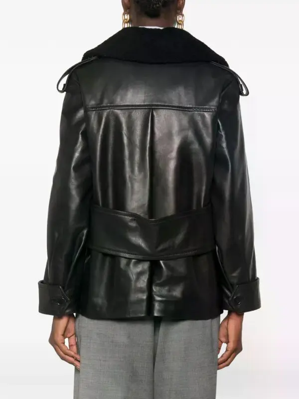 SALVATORE SANTORO Shearling Collar Double-breasted Leather Jacket