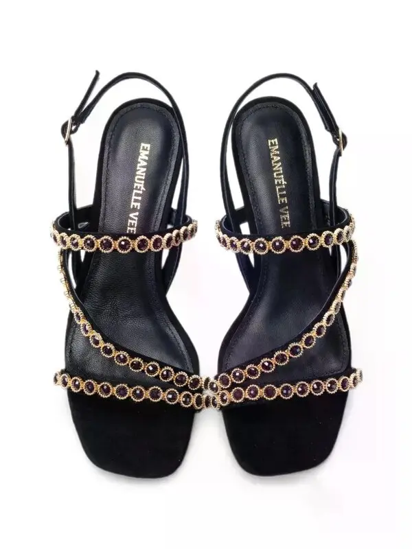 EMANUELLE VEE Embellished Slingback Sandals - Black