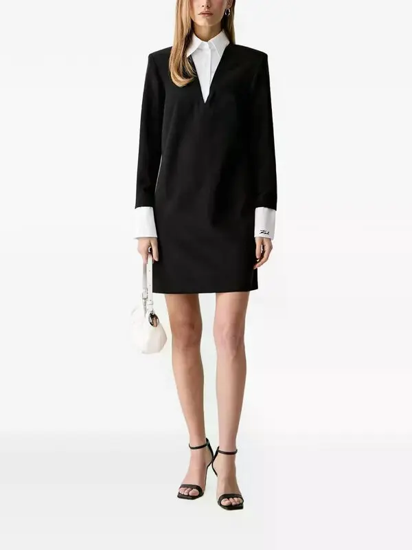 Karl Lagerfeld Contrast Collar V-neck Mini Dress - Black