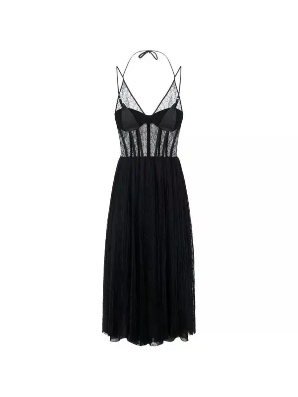 Elisabetta Franchi Midi Dress In Floral Lace With Bustier Top - Black