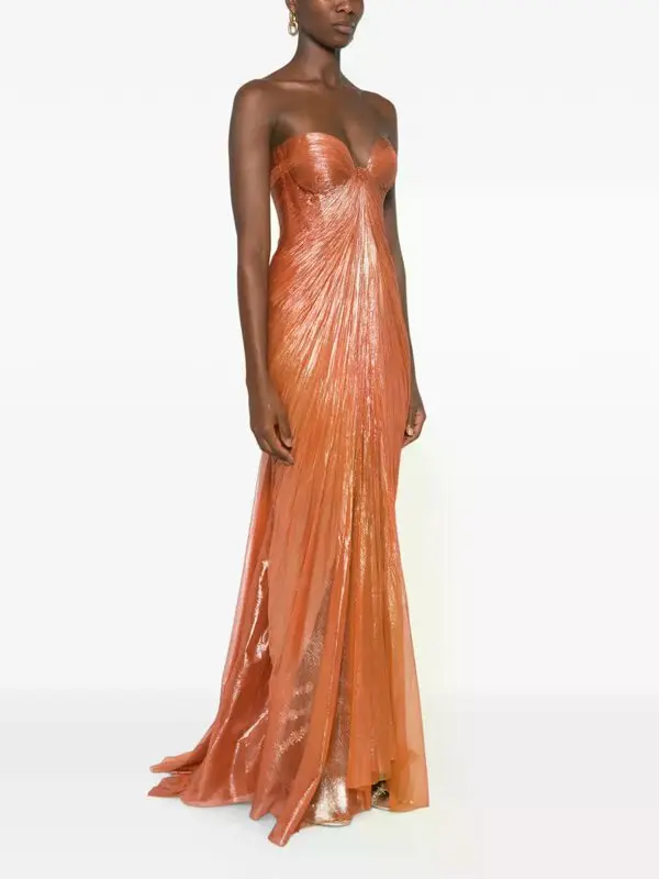 MARIA LUCIA HOHAN Salima Pleated Strapless Sweetheart Maxi Gown - Orange