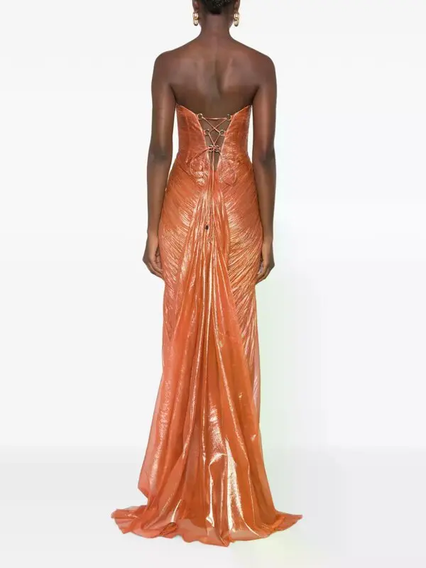 MARIA LUCIA HOHAN Salima Pleated Strapless Sweetheart Maxi Gown - Orange