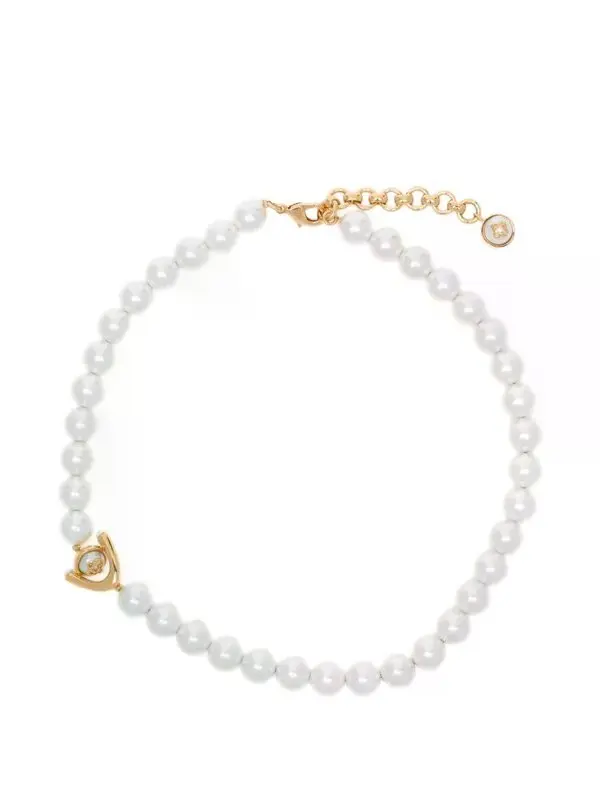 Casablanca Pearl-embellished Logo-pendant Necklace - Gold