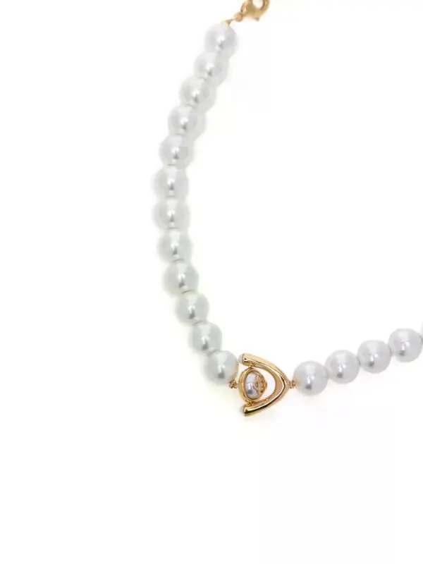 Casablanca Pearl-embellished Logo-pendant Necklace - Gold