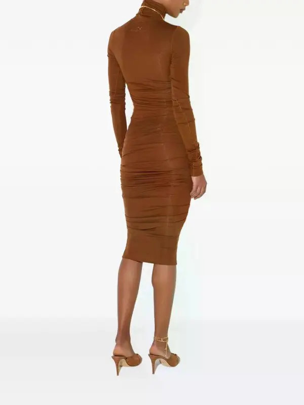 Elisabetta Franchi Long Sleeve Midi Dress With Ribbed Insert - Brown