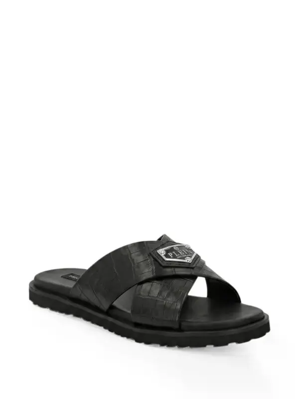 Philipp Plein Leather Criss-cross Slippers With Cocco Print