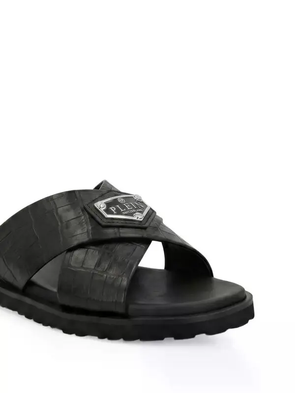 Philipp Plein Leather Criss-cross Slippers With Cocco Print