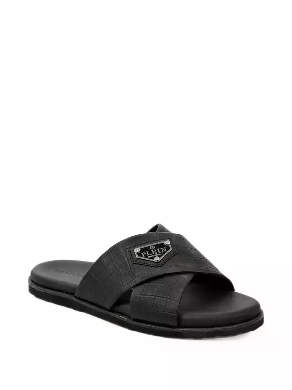 Philipp Plein Leather Criss-cross Slippers With Cocco Print