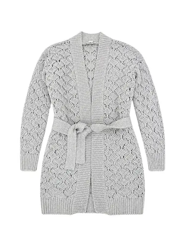 Eleventy Belted Open-knit Cardigan - Grey