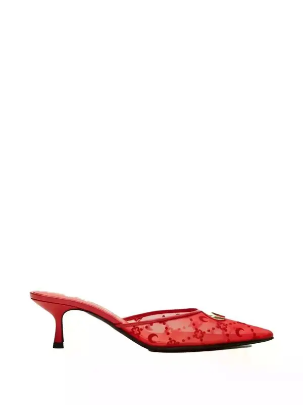 MARINE SERRE Flock Kitten Mesh Mules - Red