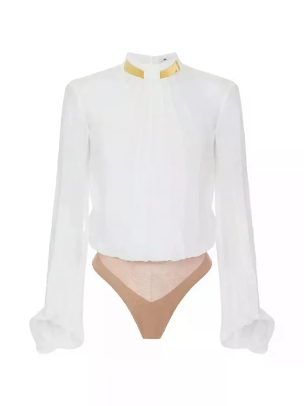 Elisabetta Franchi Bodysuit In Georgette Fabric With Jewel Collar - White