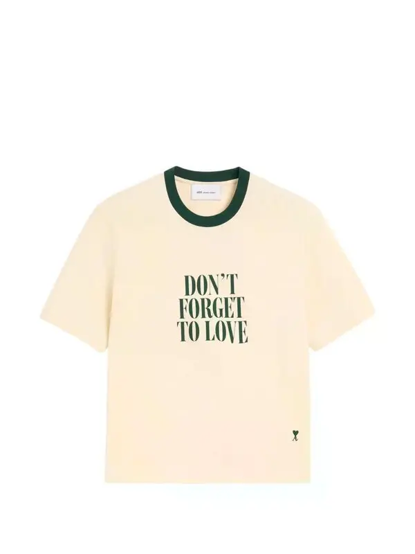 AMI Paris Printed Cotton Don't Forget To Love T-shirt - Neutrals