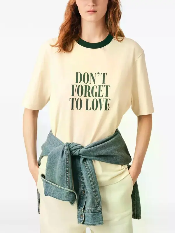 AMI Paris Printed Cotton Don't Forget To Love T-shirt - Neutrals