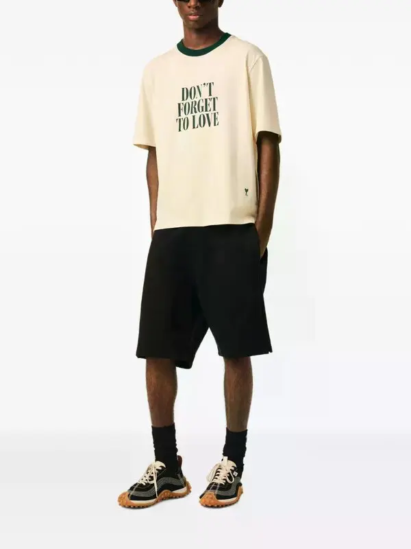 AMI Paris Don't Forget To Love" Printed Cotton T-shirt - Neutrals