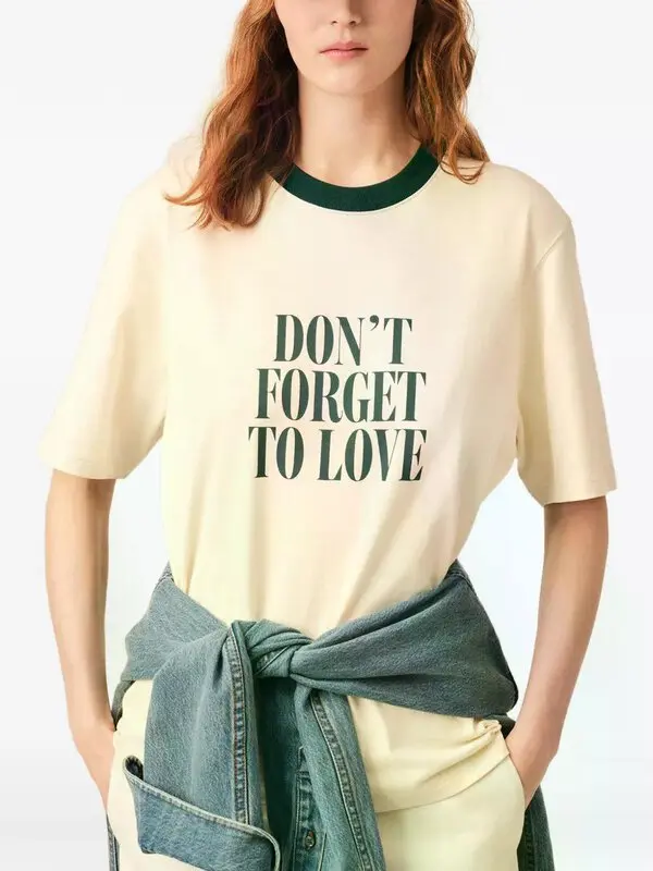 AMI Paris Don't Forget To Love" Printed Cotton T-shirt - Neutrals