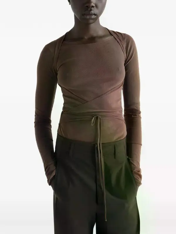 LEMAIRE Ballerina Wrap Top In Mesh Jersey - Brown