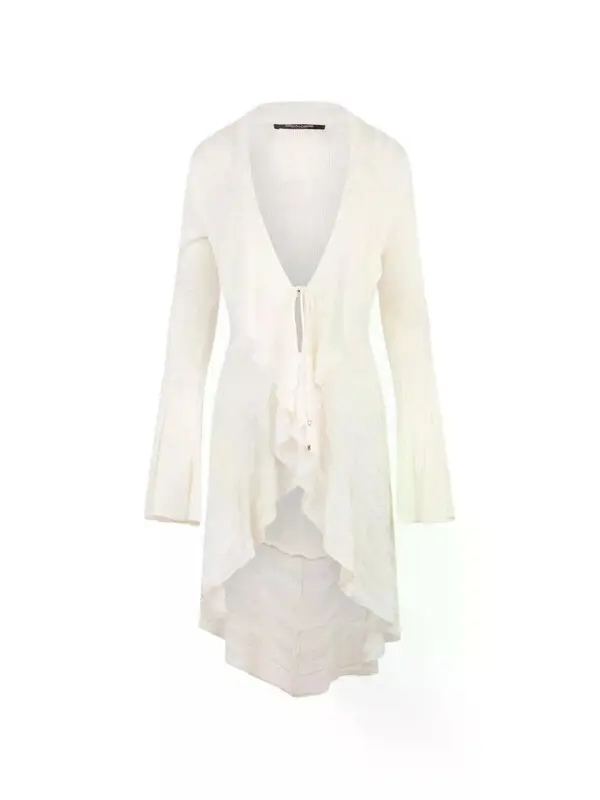 Roberto Cavalli Ruffled-trim Flared-sleeve Cardigan - Neutrals
