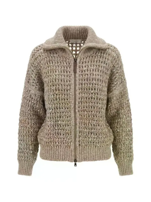 Brunello Cucinelli Sequin-embellished Open-knit Cardigan - Neutrals