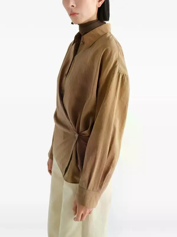 LEMAIRE Straight-collar Twisted Shirt In Dry Silk - Brown