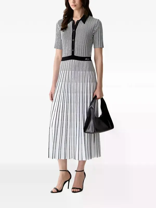 Karl Lagerfeld Striped Pleated Midi Dress