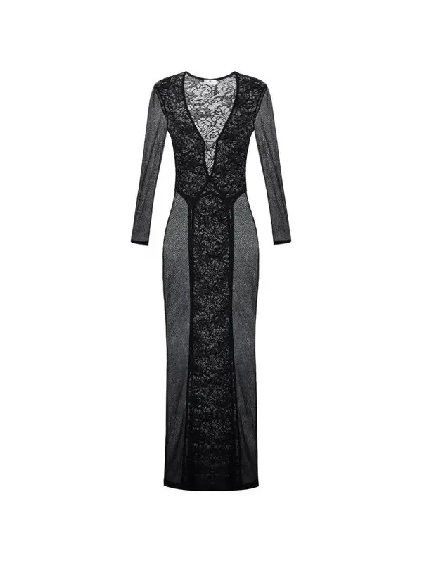 Elisabetta Franchi Lace And Mesh Maxi Dress With Plunging V-neck - Black