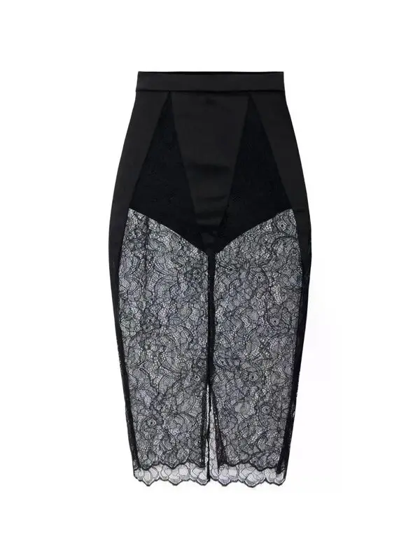 Elisabetta Franchi Floral Lace Midi Skirt - Black